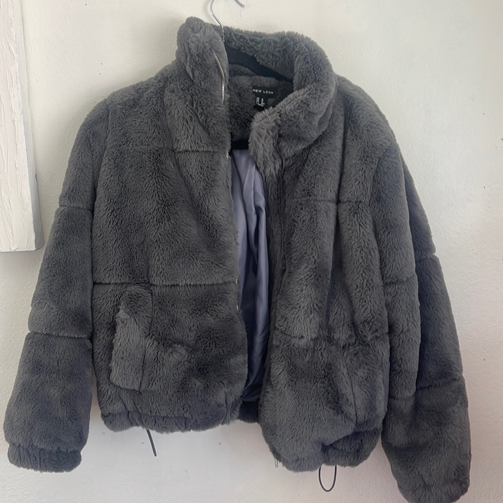 New Look Gray Furry Jacket Perfect For The Winter Time - Gem
